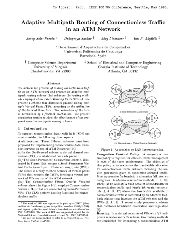 (PDF) Adaptive multipath routing of connectionless traffic in an ATM network
