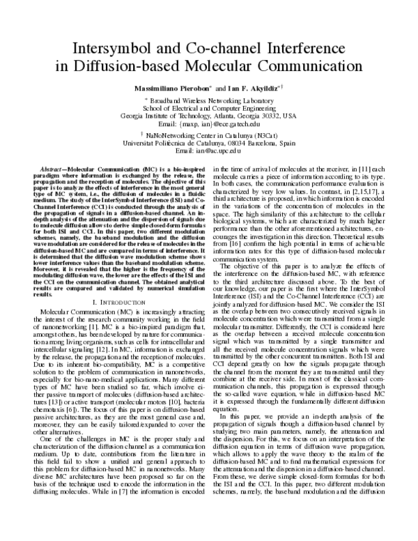 (PDF) Intersymbol and co-channel interference in diffusion-based molecular communication | Ian ...