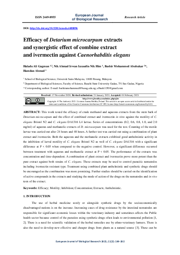 (PDF) Efficacy of Detarium microcarpum extracts and synergistic effect ...