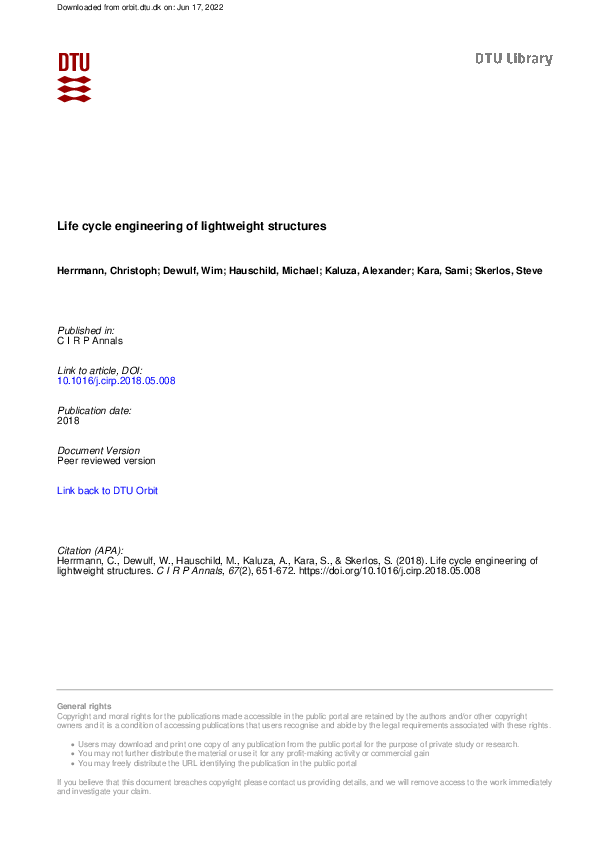 (PDF) Life cycle engineering of lightweight structures