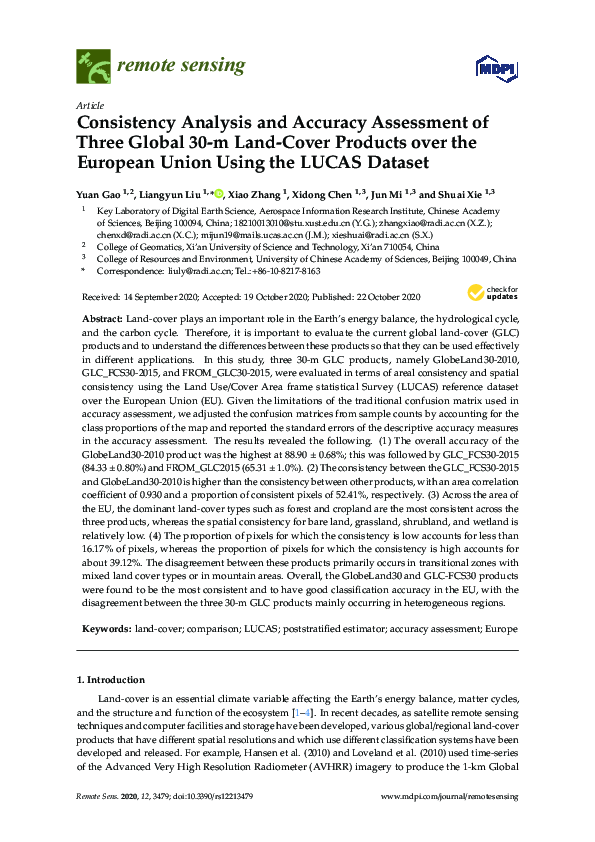 (PDF) Consistency Analysis and Accuracy Assessment of Three Global 30-m Land-Cover Products over ...