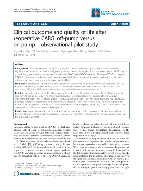 (PDF) Clinical outcome and quality of life after reoperative CABG: off ...