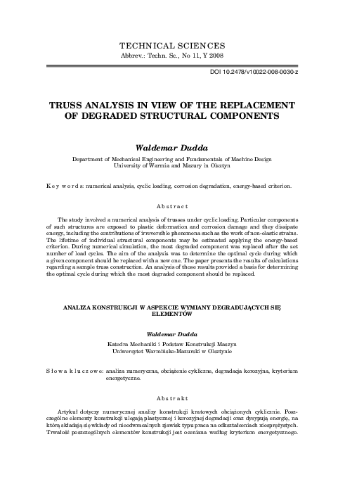 (PDF) Truss Analysis in View of the Replacement of Degraded Structural Components