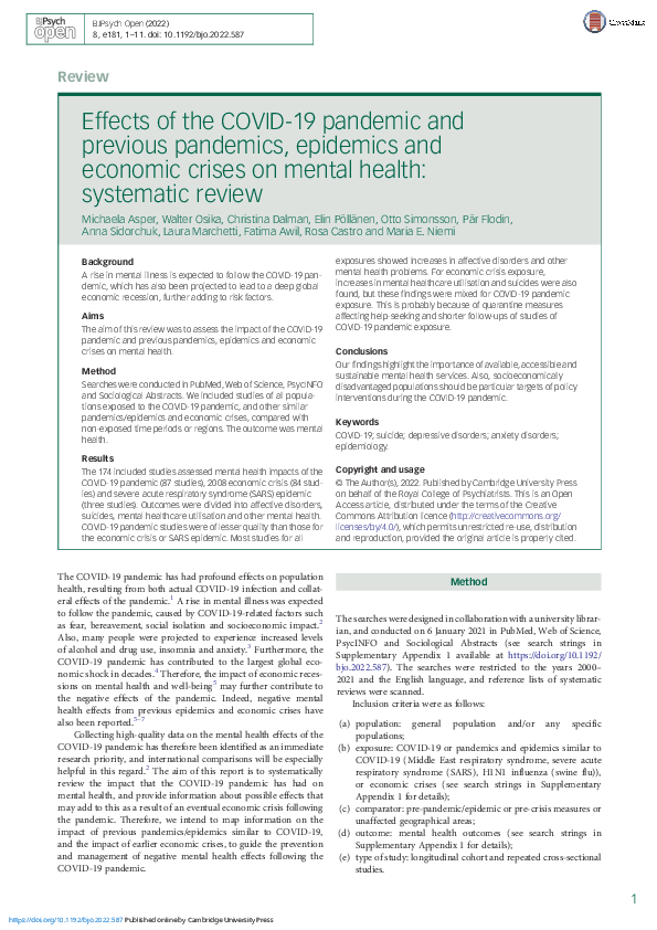 (PDF) Effects of the COVID-19 pandemic and previous pandemics ...