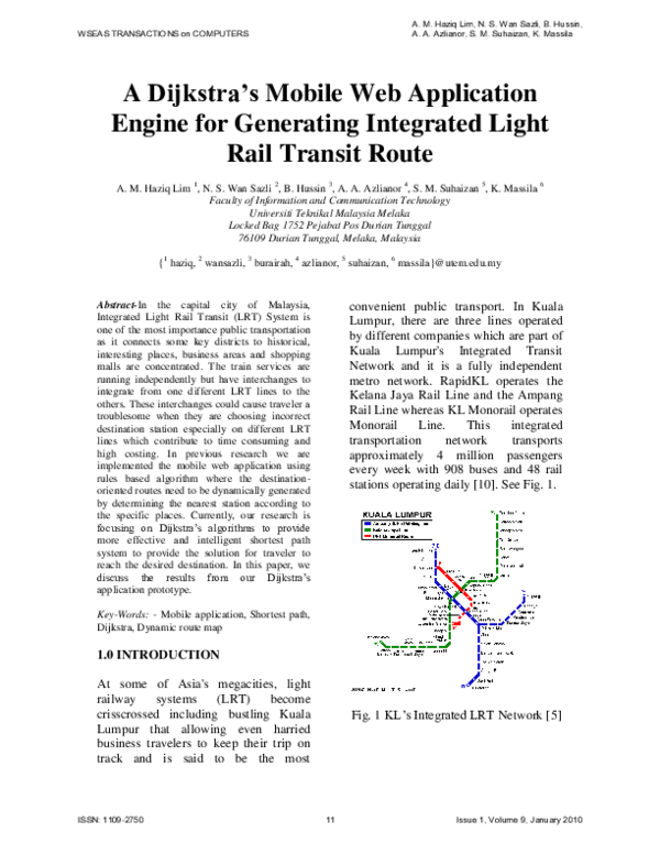 (PDF) A Dijkstra's mobile web application engine for generating integrated light rail transit route