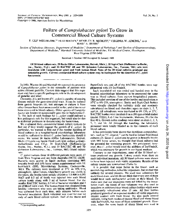 (PDF) Failure of Campylobacter pylori to grow in commercial blood ...