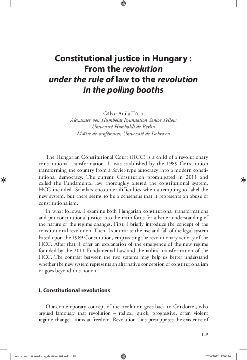 (PDF) Constitutional justice in Hungary : From the revolution under the ...