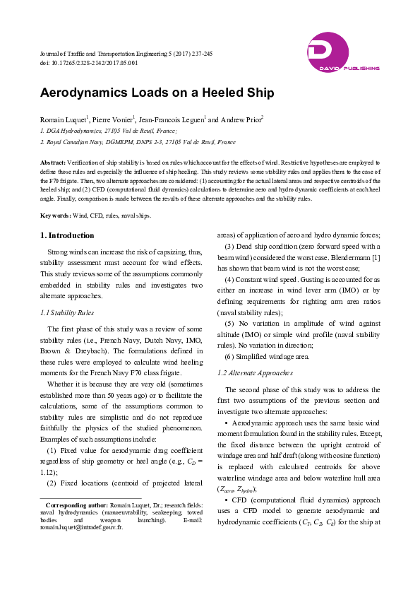 (PDF) Aerodynamics Loads on a Heeled Ship