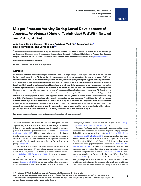 (PDF) Midgut Protease Activity During Larval Development of Anastrepha obliqua (Diptera ...