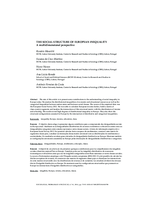 (PDF) The social structure of european inequality: a multidimensional ...