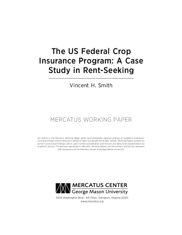 (PDF) The Us Federal Crop Insurance Program: A Case Study in Rent-Seeking