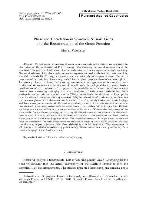 (PDF) Phase and Correlation in `Random' Seismic Fields and the Reconstruction of the Green Function