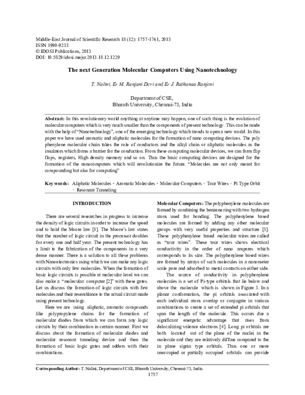 (PDF) The next Generation Molecular Computers Using Nanotechnology