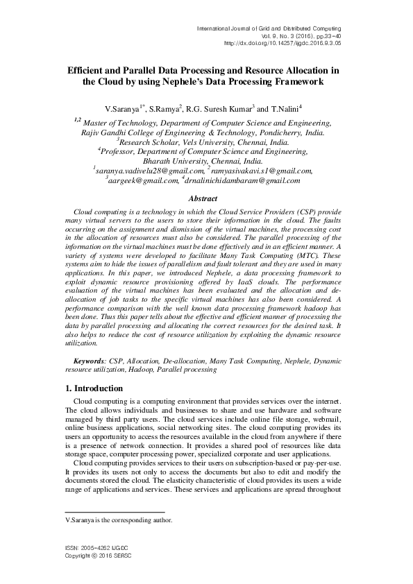 (PDF) Efficient and Parallel Data Processing and Resource Allocation in the Cloud by using ...
