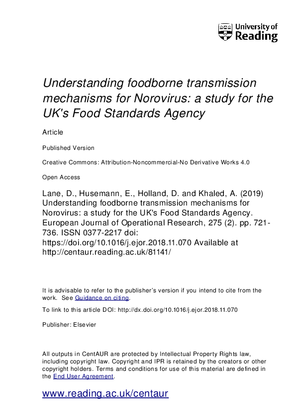 (PDF) Understanding foodborne transmission mechanisms for Norovirus: A ...