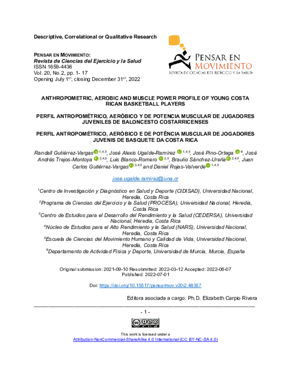 (PDF) Anthropometric, aerobic and muscle power profile of young Costa ...