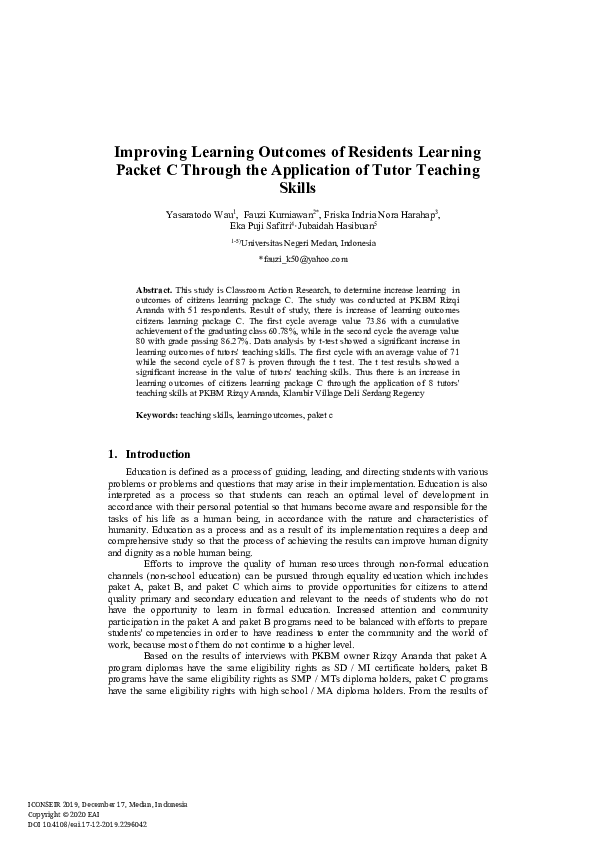 (PDF) Improving Learning Outcomes of Residents Learning Packet C Through the Application of ...