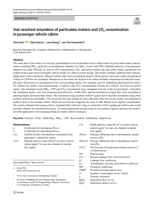 Size-resolved simulation of particulate matters and CO2 concentration in passenger vehicle cabins