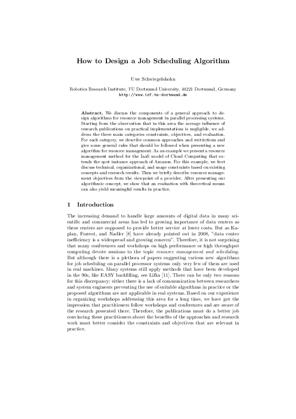 (PDF) How to Design a Job Scheduling Algorithm | Uwe Schwiegelshohn ...