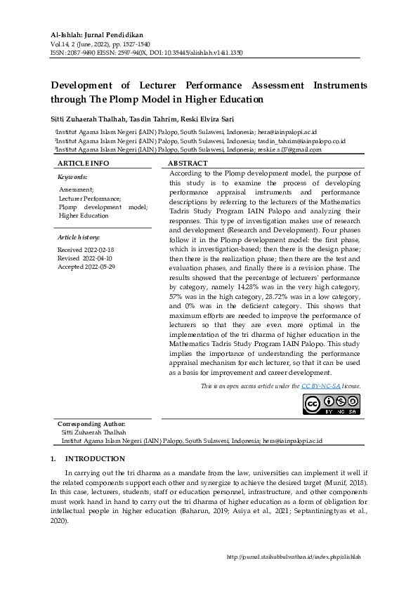 (PDF) Development of Lecturer Performance Assessment Instruments through the Plomp Model in ...