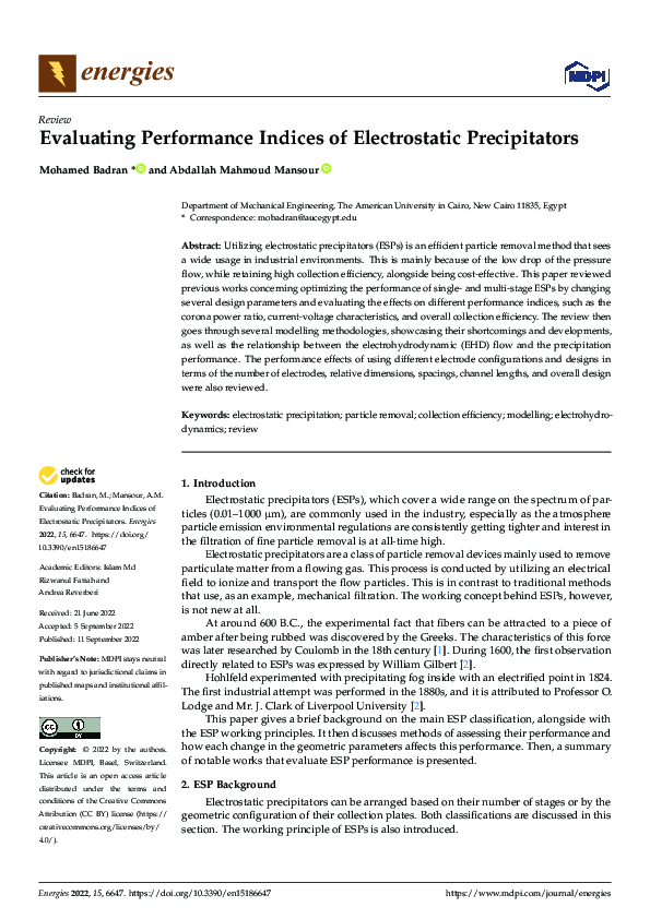 (PDF) Evaluating Performance Indices of Electrostatic Precipitators