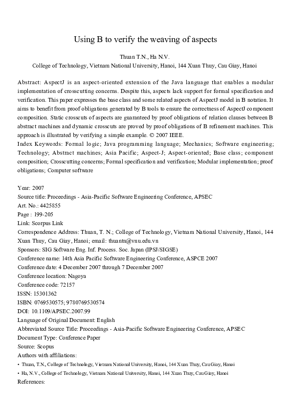 (PDF) Using B to Verify the Weaving of Aspects