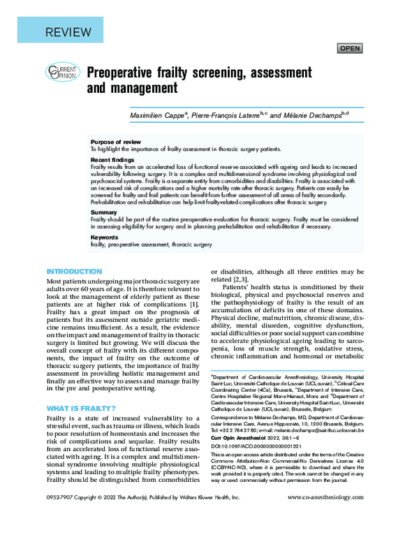 (PDF) Preoperative frailty screening, assessment and management ...