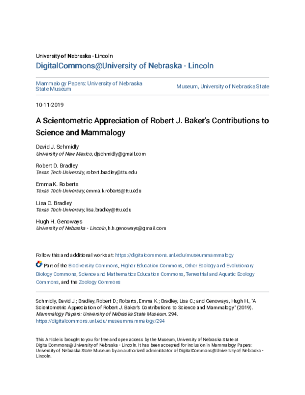 (PDF) A Scientometric Appreciation of Robert J. Baker\u27s ...