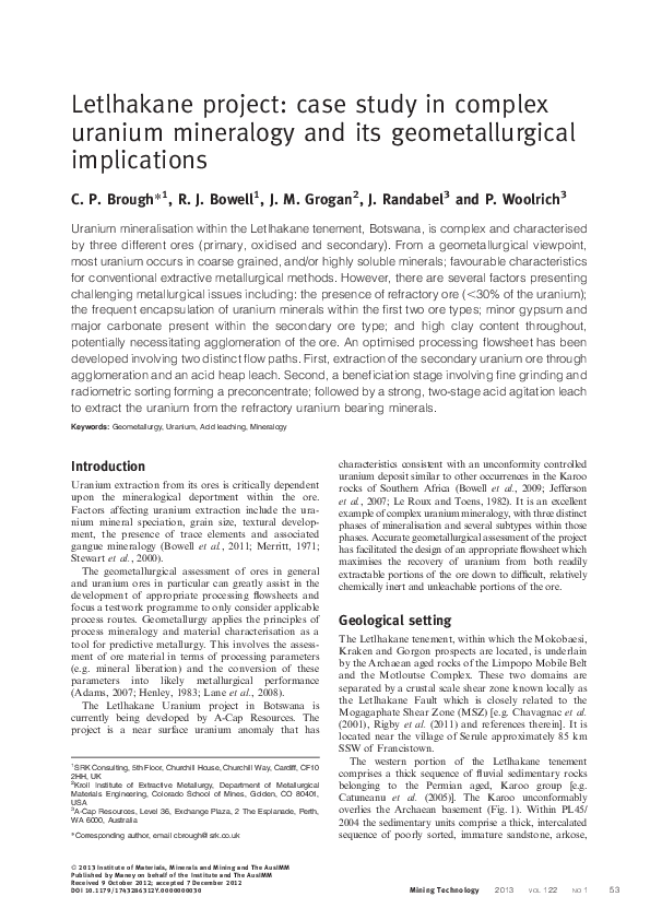 (PDF) Letlhakane project: case study in complex uranium mineralogy and ...