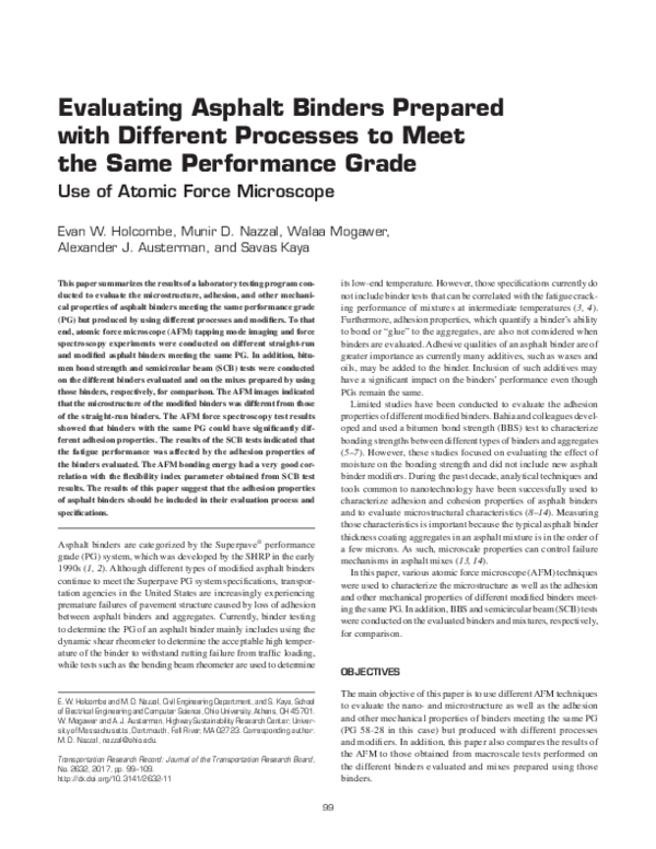 (PDF) Evaluating Asphalt Binders Prepared with Different Processes to ...