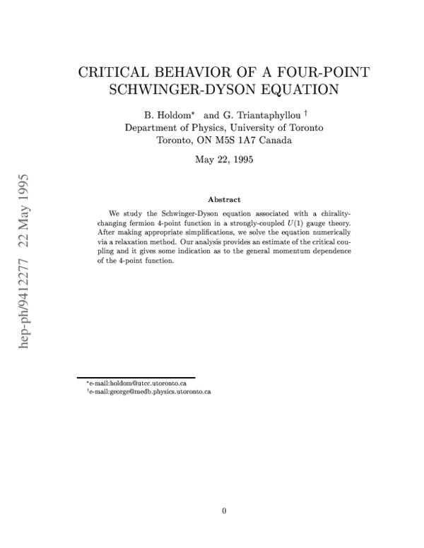 (PDF) Critical behavior of a four-point Schwinger-Dyson equation