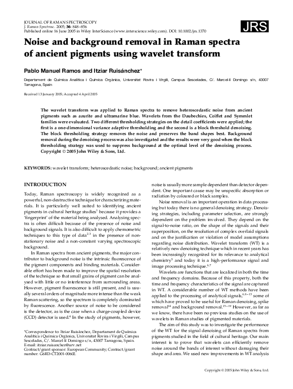 (PDF) Noise and background removal in Raman spectra of ancient pigments using wavelet transform