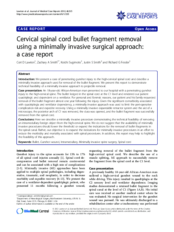 (PDF) Cervical spinal cord bullet fragment removal using a minimally ...