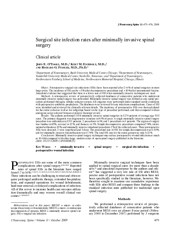 (PDF) Surgical site infection rates after minimally invasive spinal surgery