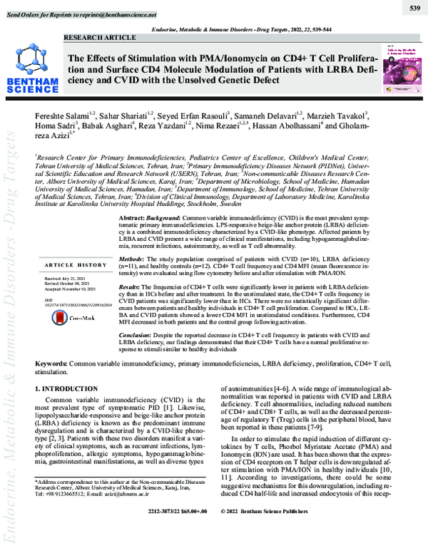 (PDF) The Effects of Stimulation with PMA/Ionomycin on CD4+ T Cell ...