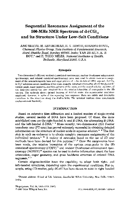 (PDF) Sequential resonance assignment of the 500-MHz nmr spectrum of d-(CG)6 and its structure ...