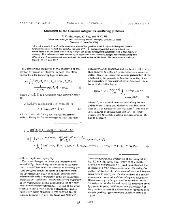 (PDF) Evaluation of the Coulomb integral for scattering problems