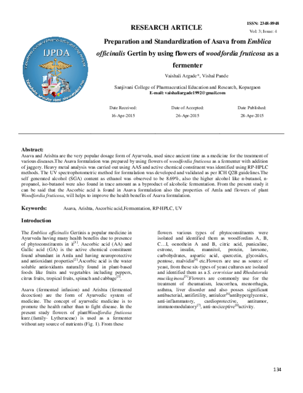 (PDF) Preparation and Standardization of Asava from Emblica officinalis ...