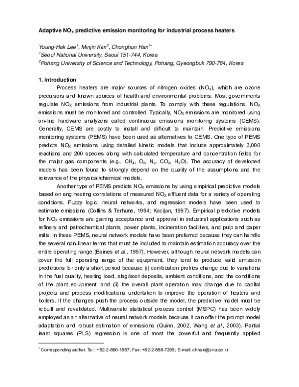 (PDF) Adaptive NOX predictive emission monitoring for industrial ...