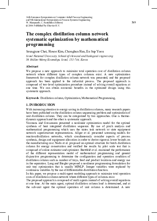 (PDF) The complex distillation column network systematic optimization by mathematical programming