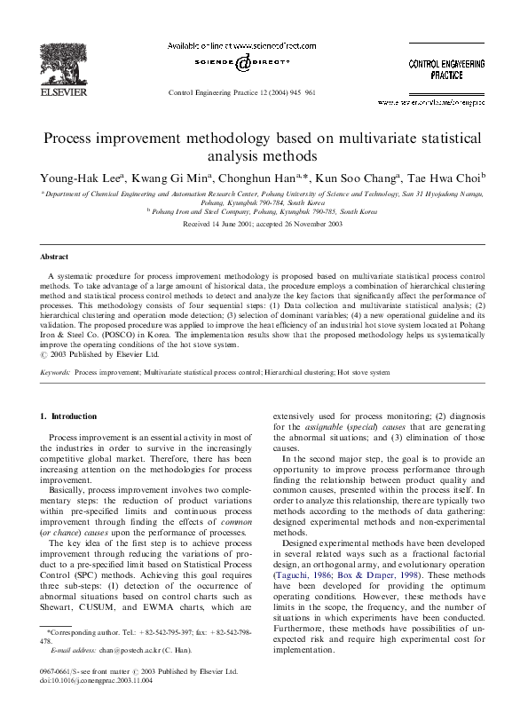 (PDF) Process improvement methodology based on multivariate statistical analysis methods