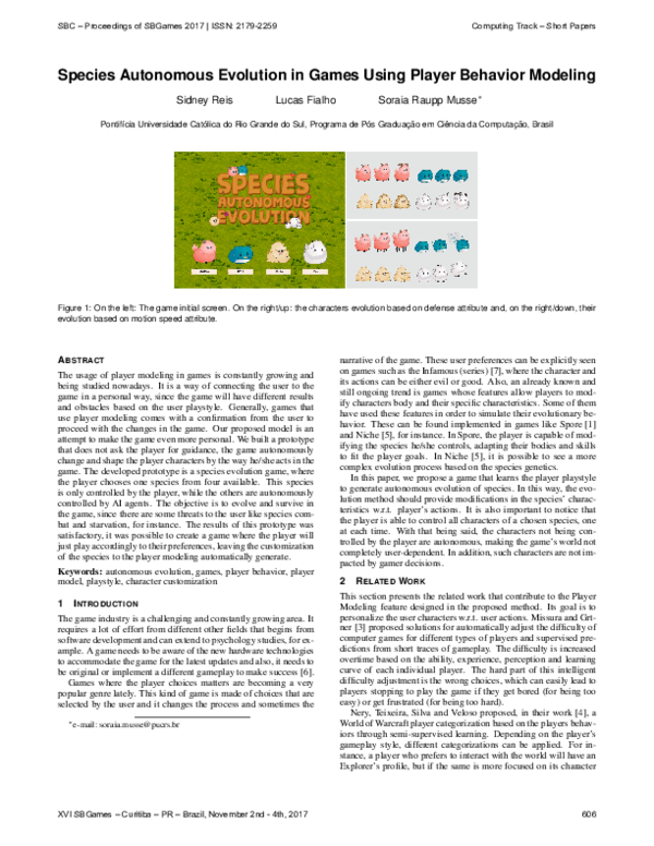 (PDF) Species Autonomous Evolution in Games Using Player Behavior Modeling