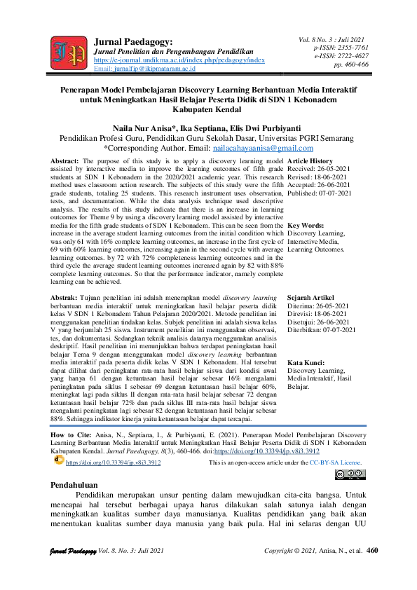 (PDF) Penerapan Model Pembelajaran Discovery Learning Berbantuan Media Interaktif untuk ...