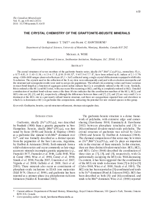 (PDF) The Crystal Chemistry of the Graftonite-Beusite Minerals ...