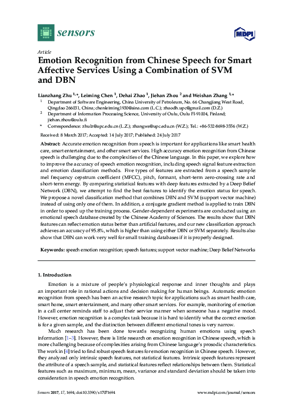 (PDF) Emotion Recognition from Chinese Speech for Smart Affective ...
