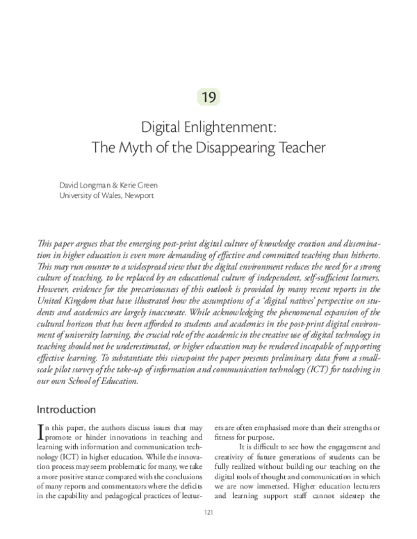 (PDF) 19. Digital Enlightenment: The Myth of the Disappearing Teacher
