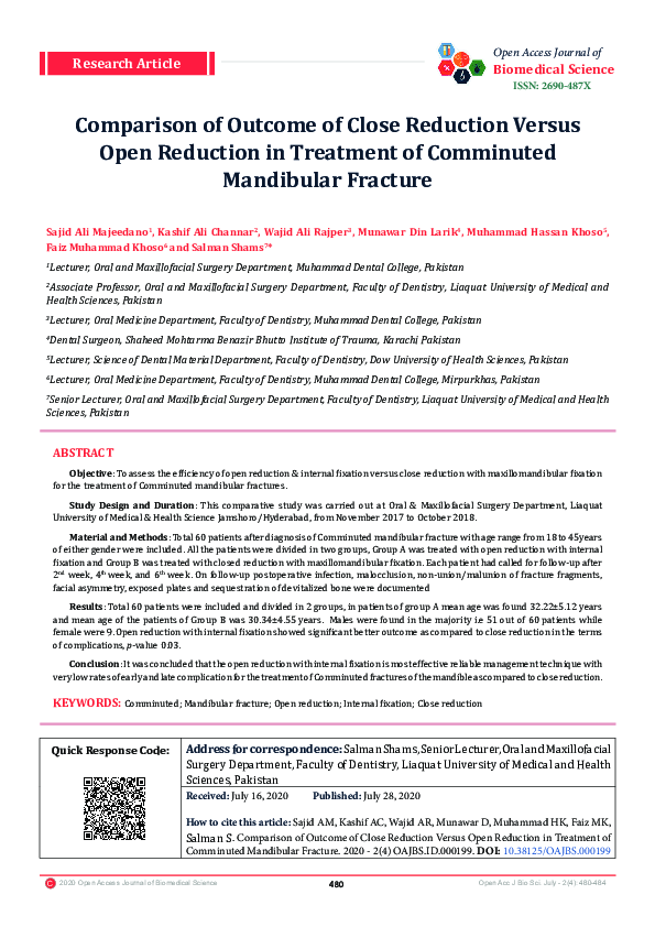(PDF) Comparison of Outcome of Close Reduction Versus Open Reduction in ...