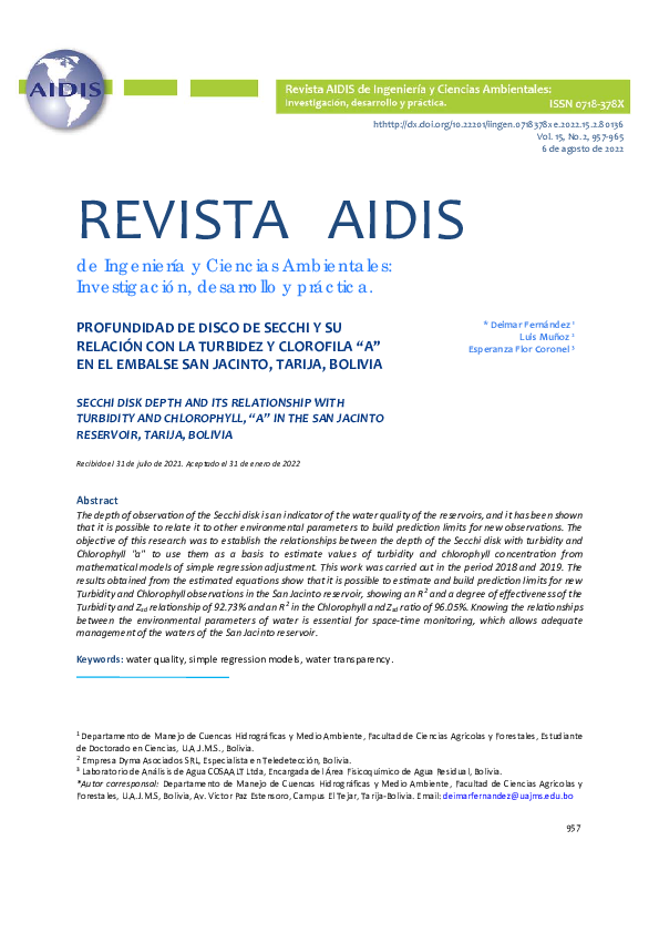 (PDF) Profundidad De Disco De Secchi y Su Relación Con La Turbidez y ...