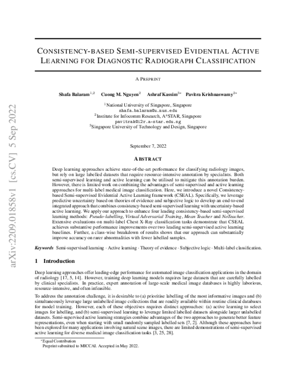(PDF) Consistency-Based Semi-supervised Evidential Active Learning for Diagnostic Radiograph ...