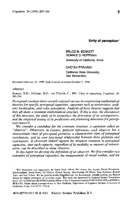(PDF) Unity of perception | Donald Hoffman - Academia.edu